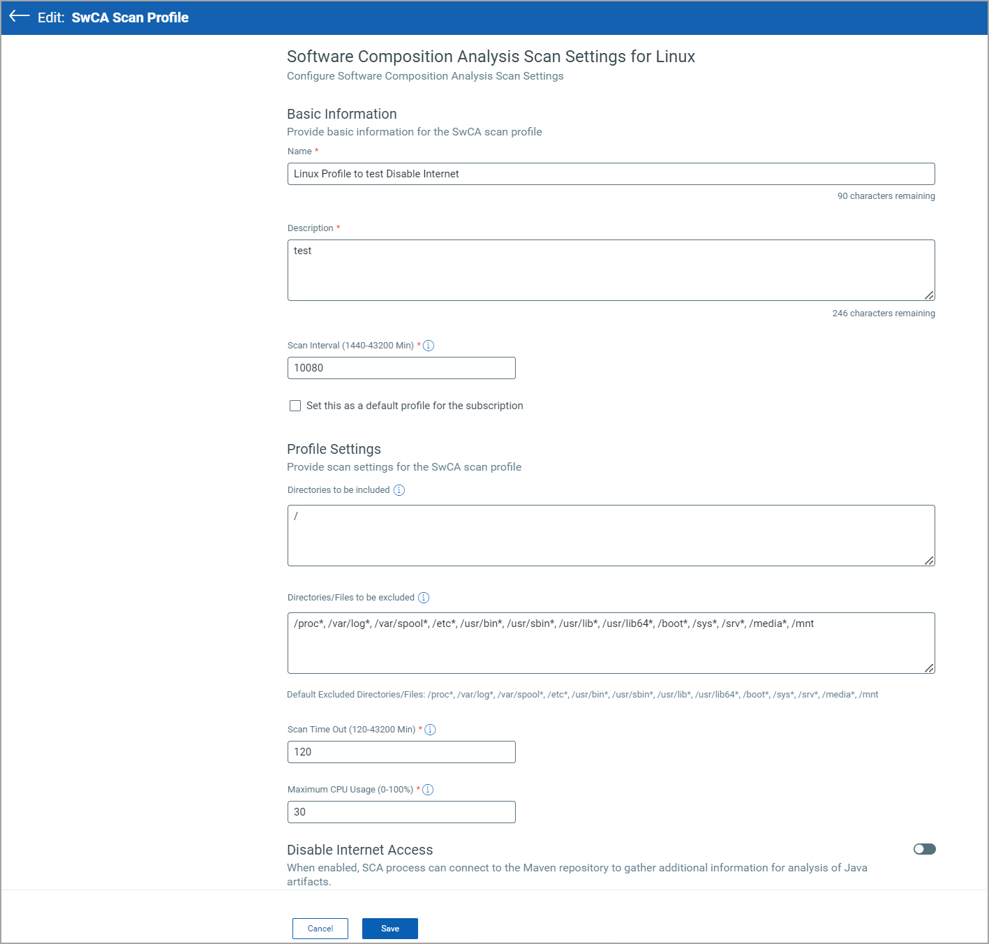 SwCA Scan Profiles - Linux